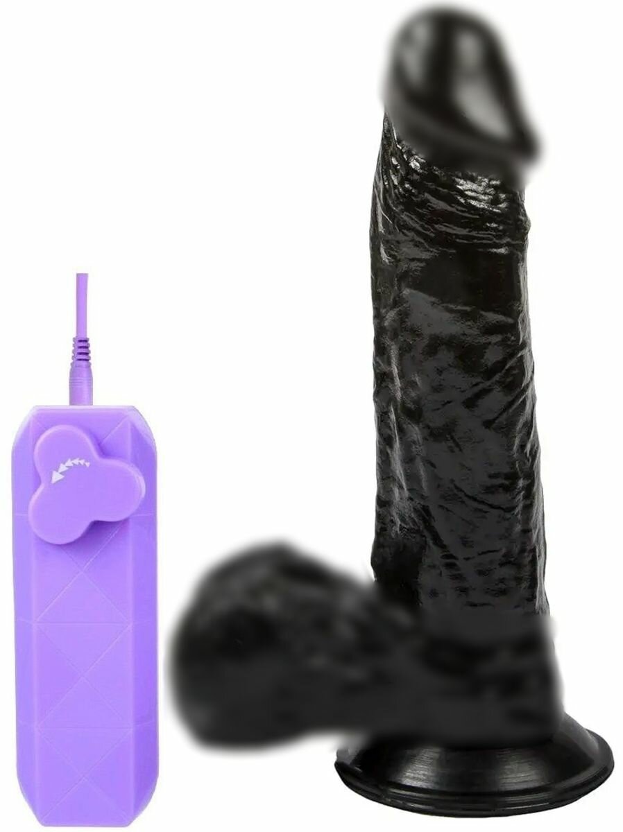 Вибратор-фаллоимитатор черный, на присоске с выносным блоком управления, реалистичный, 18см