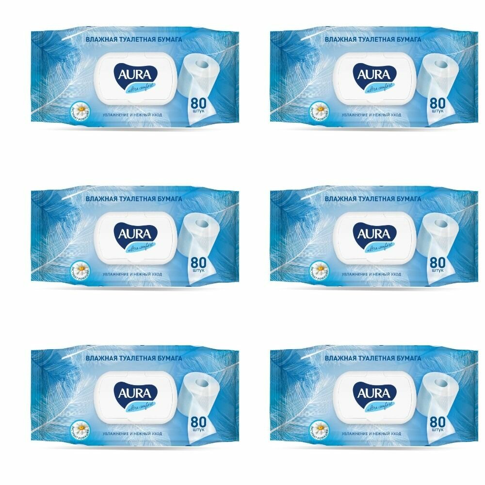 Aura Влажная туалетная бумага Ultra Comfort, 80 шт - 6 уп