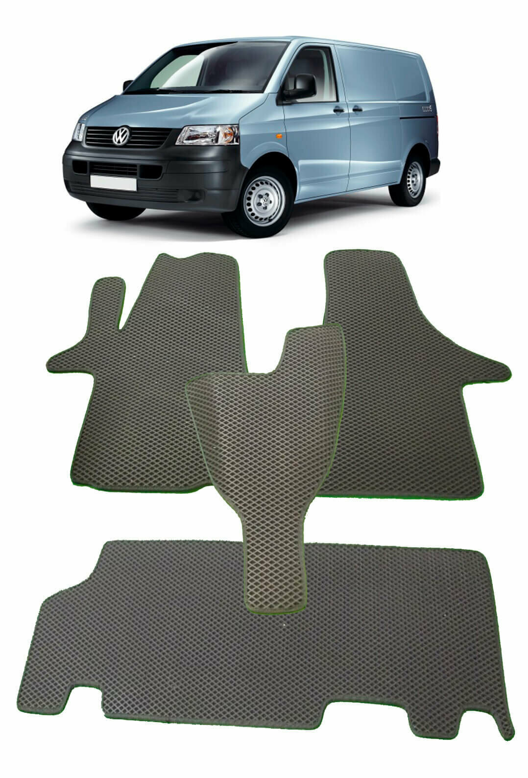 Ева коврики Volkswagen T5 Transporter 2003 - 2015/ Ева ЭВА сота/ цвет Черный c черной окантовкой / EVA Smart / коврики в салон автомобиля Фольксваген