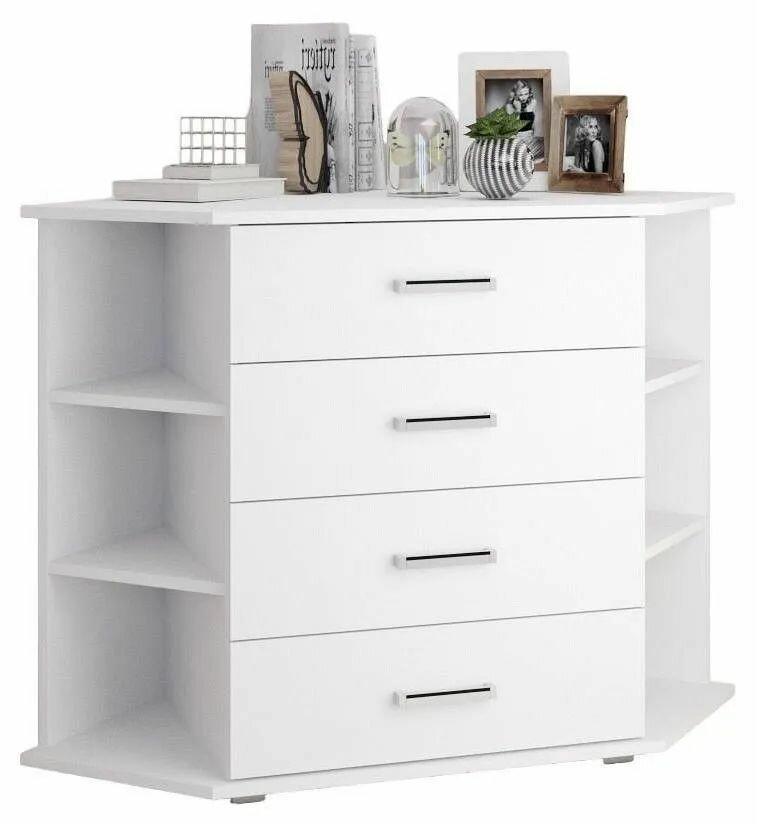 Комод угловой Элегант 7, Белый с тиснением "Древесные поры", 77х79х77 см.