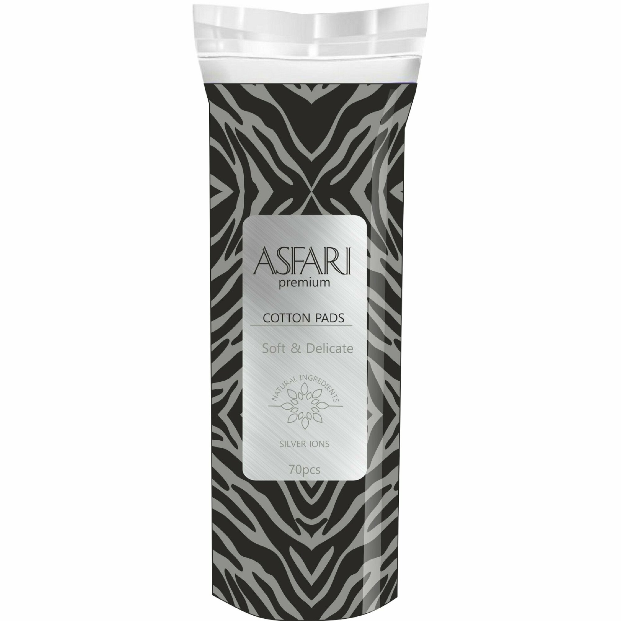 Ватные диски Asfari с ионами серебра, прошитые, 70 штук