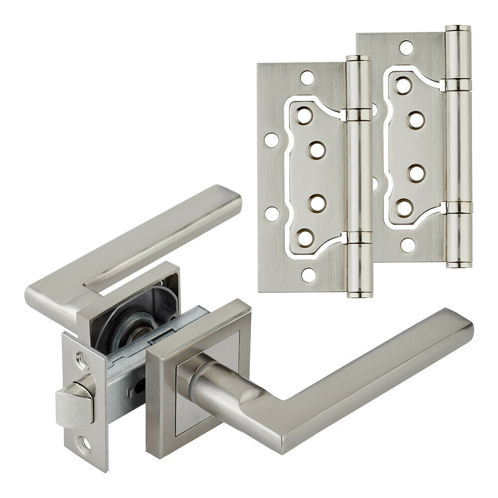 Комплект фурнитуры для двери Corsa Deco Primrose с защелкой и петлями квадратная розетка матовый никель (990310)