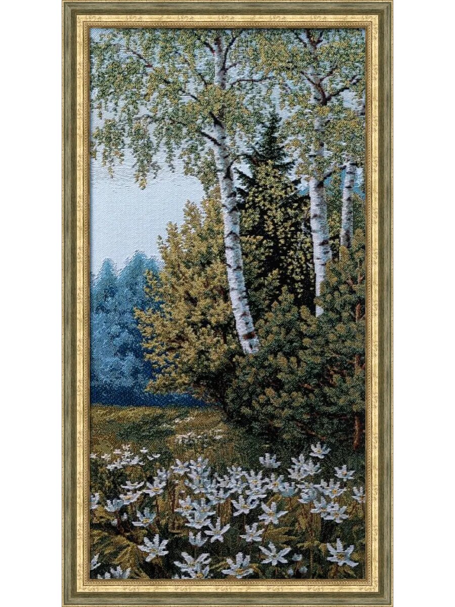 Гобелен в раме. Цветы на опушке. 46х29 см