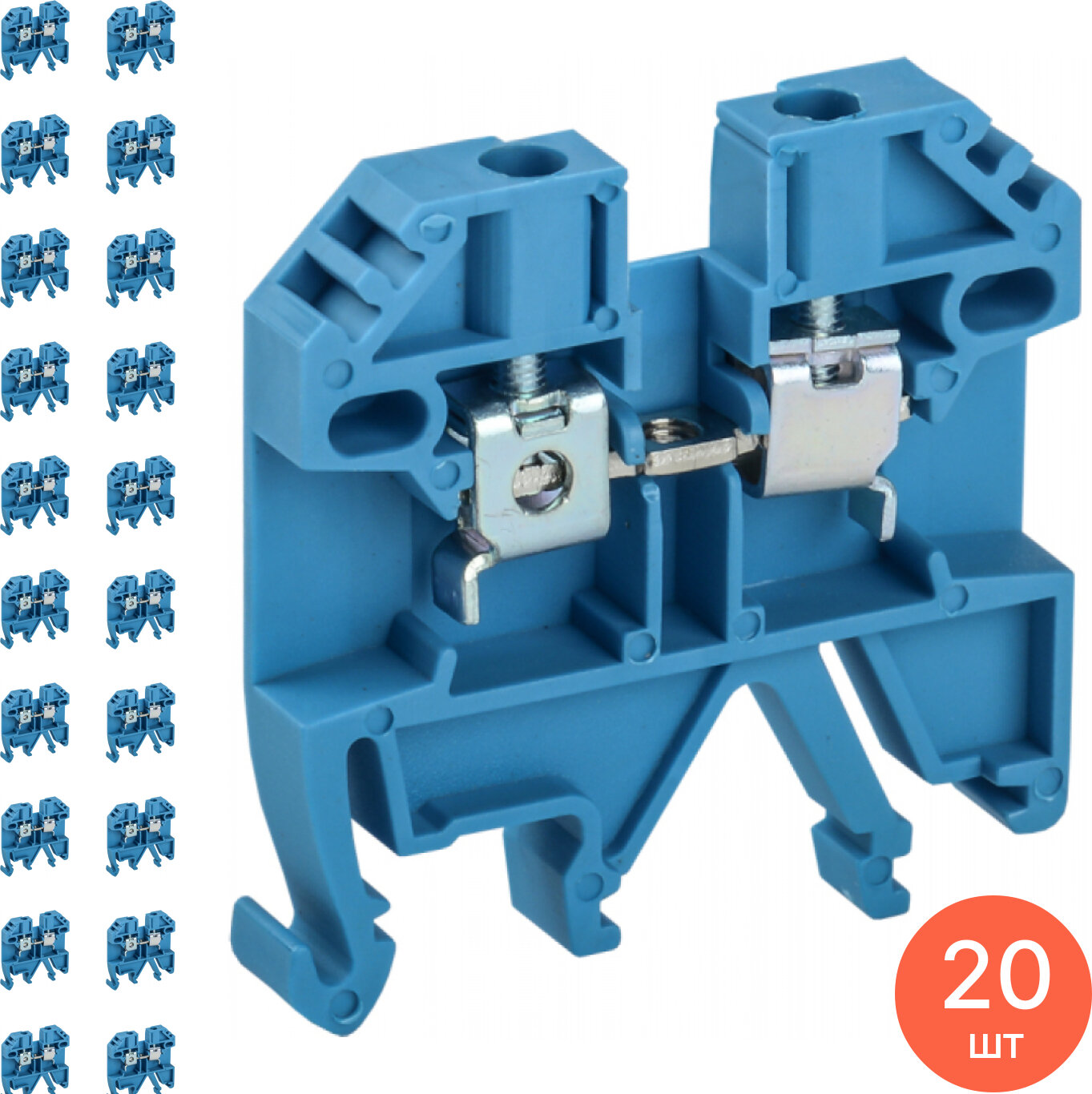 Клемма для проводов IEK / ИЭК КВИ-2.5мм2 винтовая, корпус огнестойкий полиамид, синий, 41.6х6.2мм, 1шт. / зажим (комплект из 20 шт)