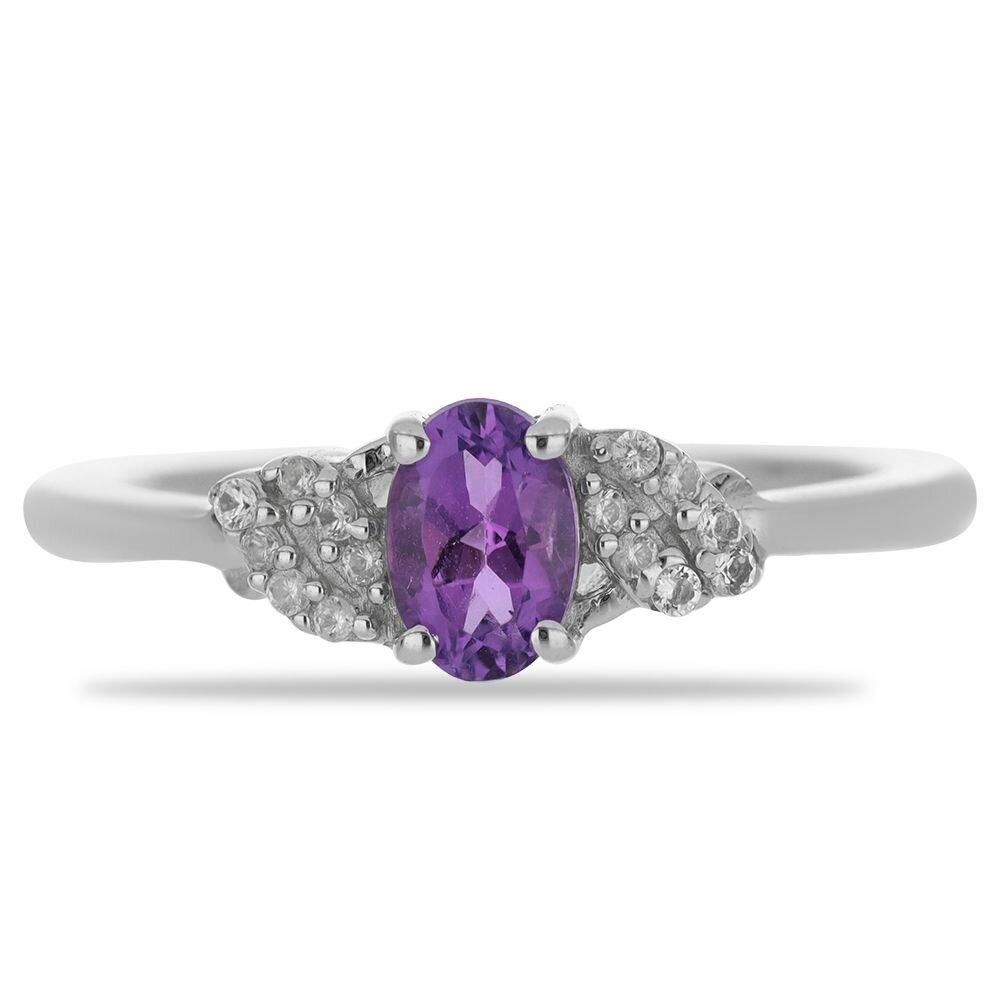 Кольцо, серебро, 925 проба, родирование, циркон, аметист