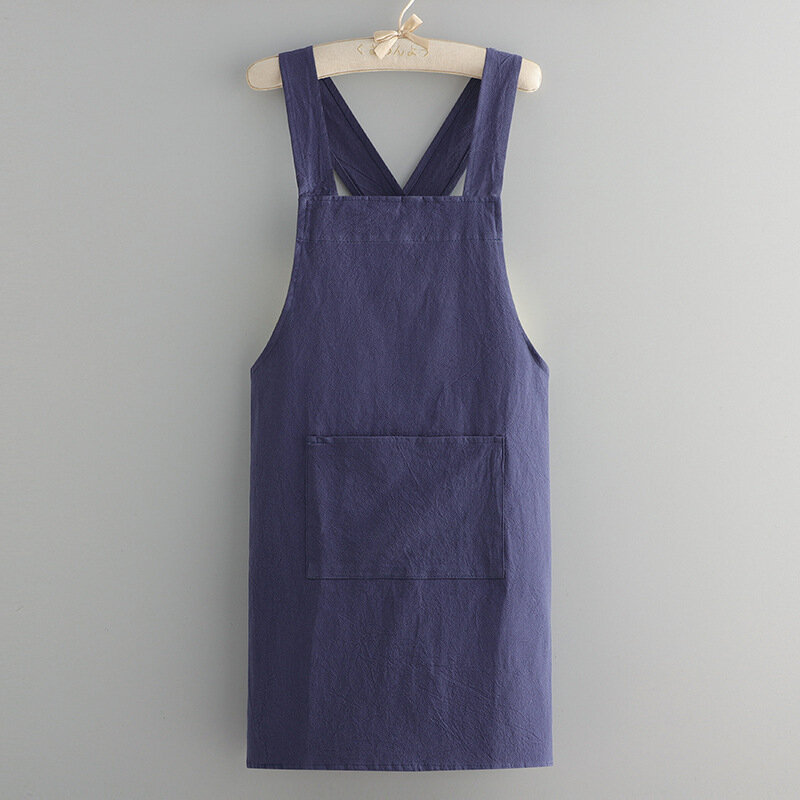 Фартук, японский, хлопок, темно-синий, с вышивкой