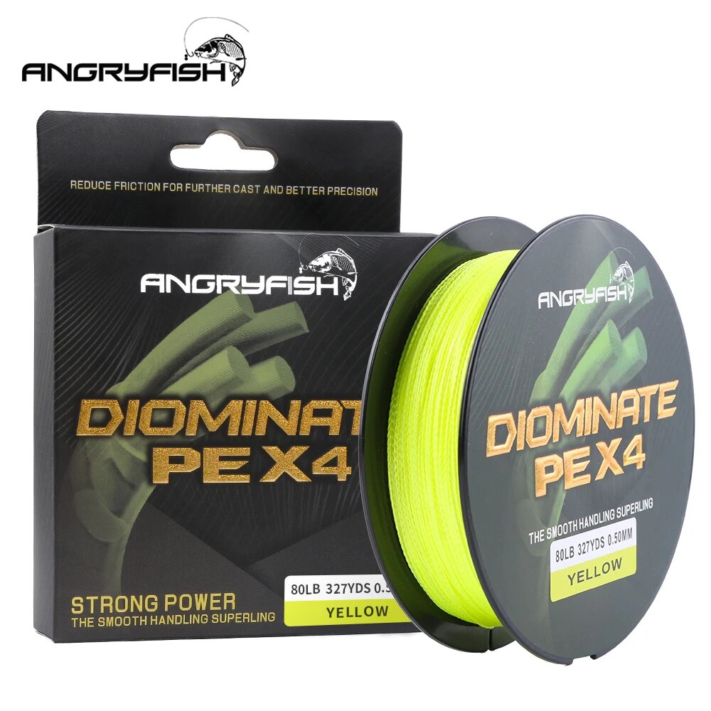 Angryfish Diominate PEX4, желтая леска 300м, 0.12MM-15LB