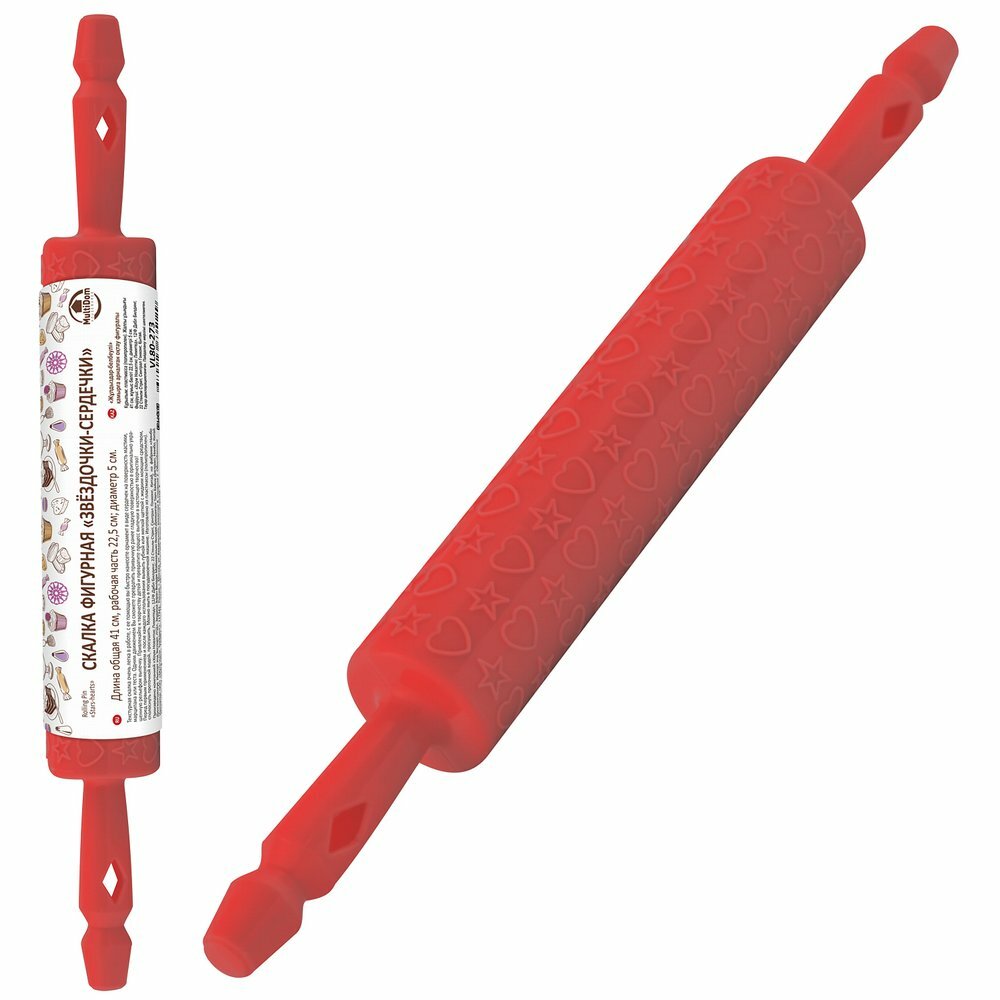 Скалка фигурная "Звездочки-сердечки" рабочая часть 22,5 см, диаметр 5 см