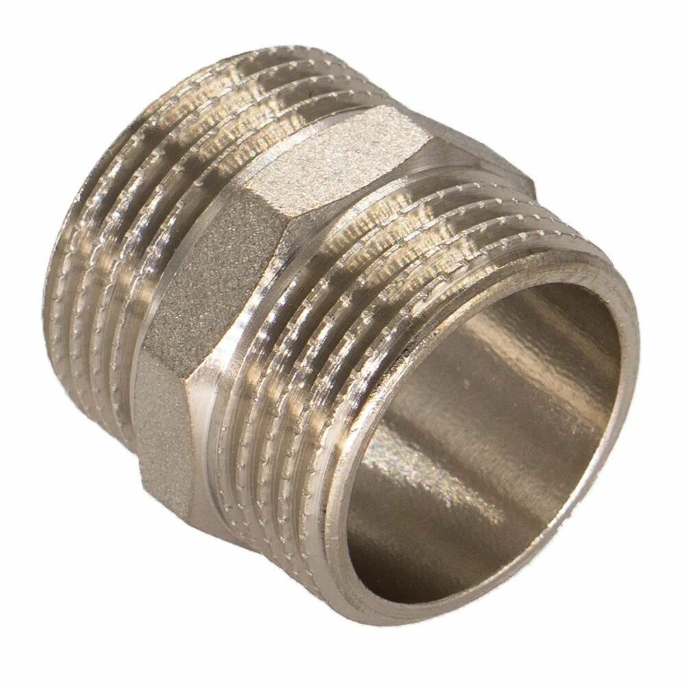 Ниппель бочонок сантехнический 1/2" наружная резьба, никелированная латунь