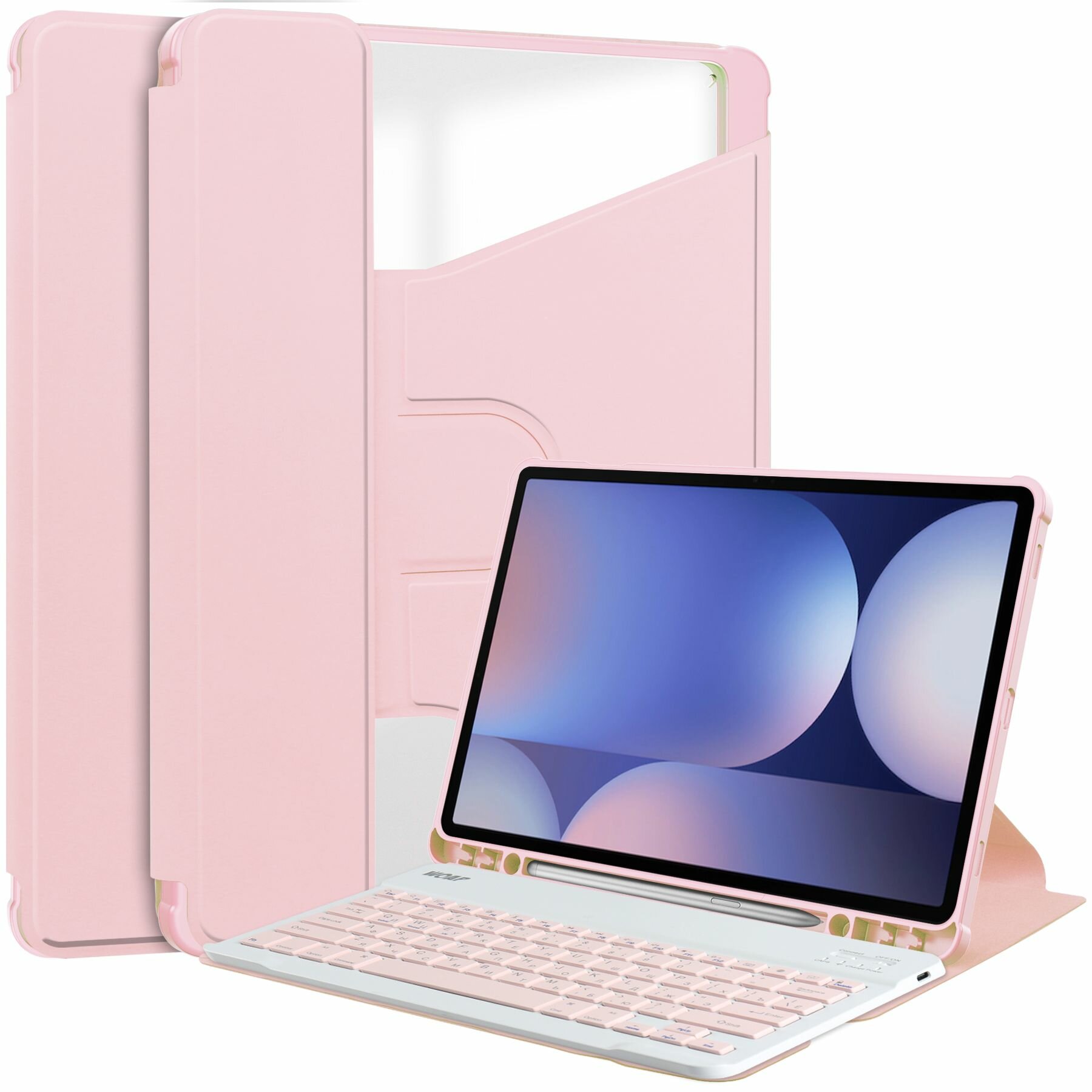 Чехол для Samsung Galaxy Tab S10+ / S9+ / S9 FE+ 12.4" с клавиатурой розовый
