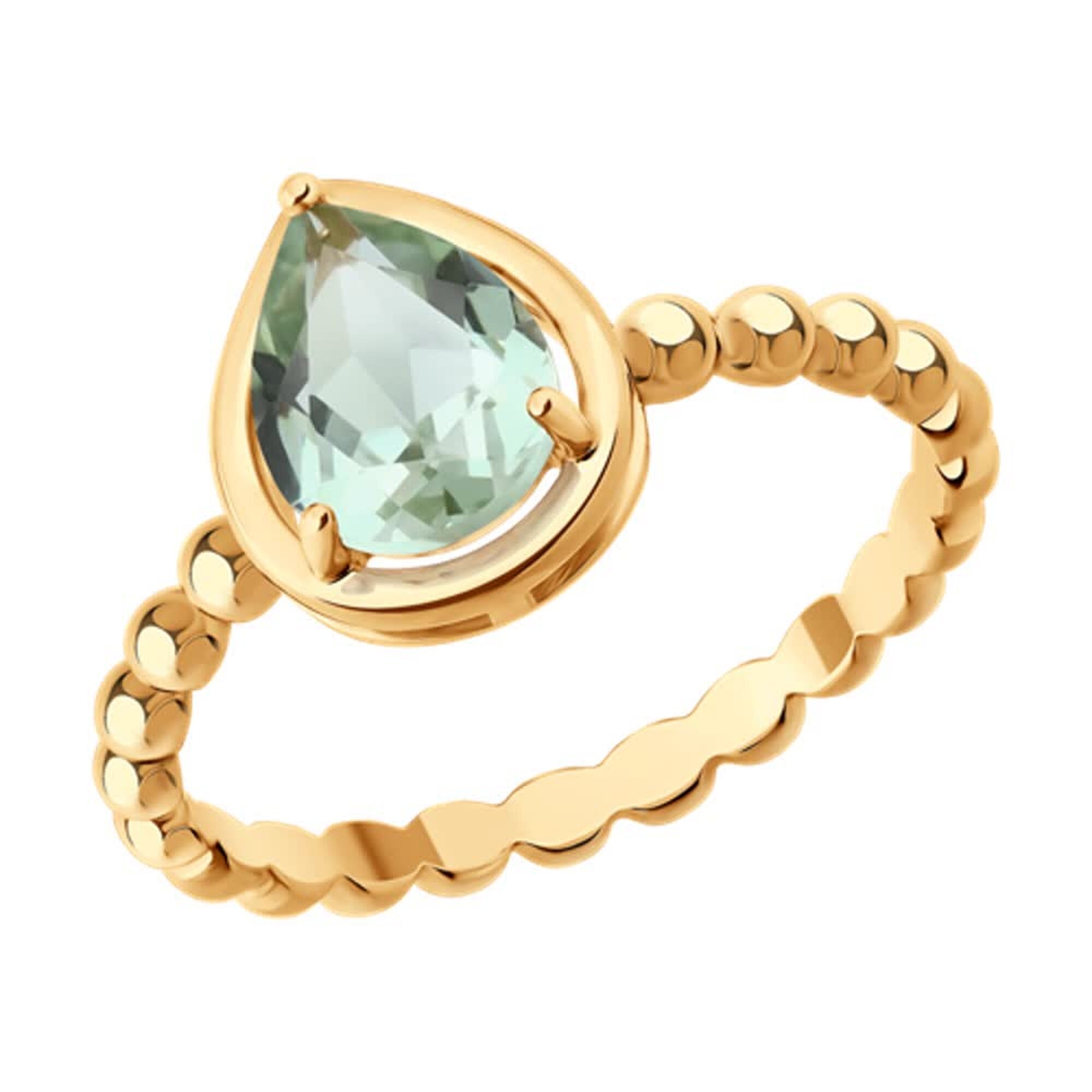 Кольцо, серебро, 925 проба, золочение, празиолит