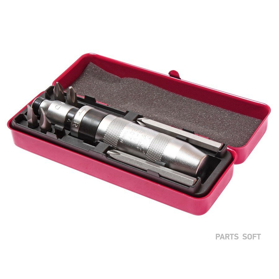 Отвертка ударная с набором бит, 6пр: PH2, PH3, SL8, SL10 от официального дистрибьютора, JTC, артикул JTC3207