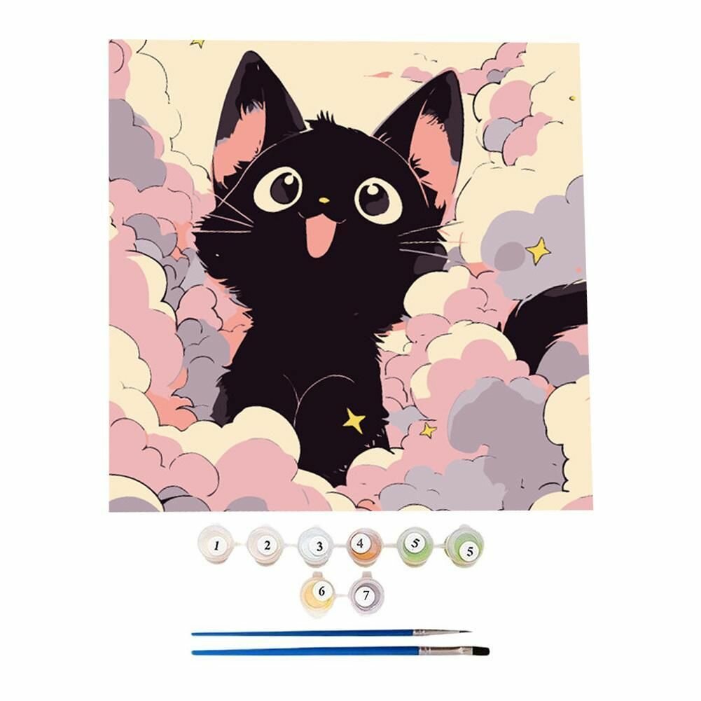 Картина по номерам кот , холст на подрамнике 20 x 20 см, творческий набор, подарки для друзей, родственников и детей