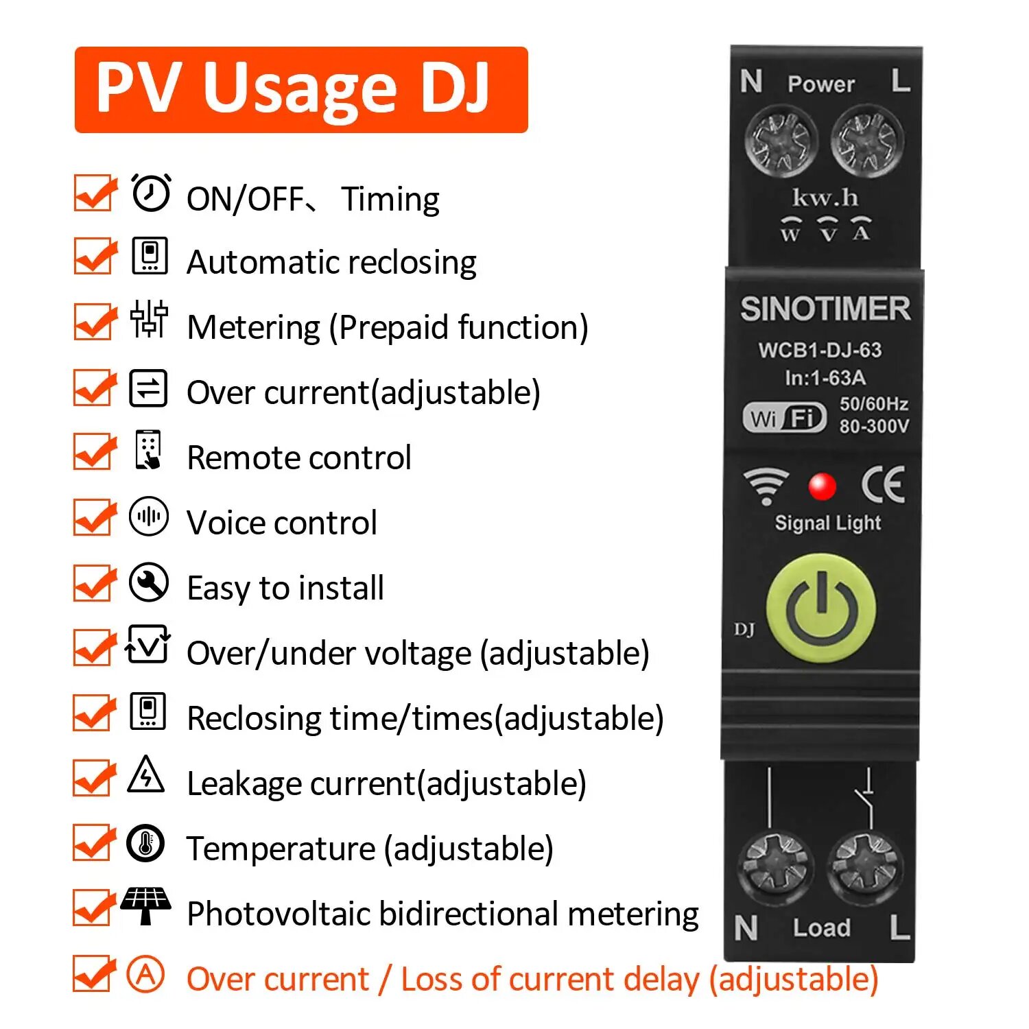 SINOTIMER Умный счетчик энергии WCB1 WCB1-DJ-63