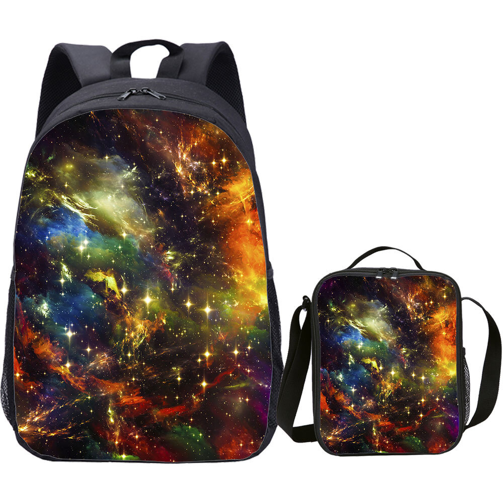 Школьная сумка Cosmic Starry Sky с цветной печатью 17-дюймовый большой емкости для учеников начальной школы Школьная сумка для обеда Костюм