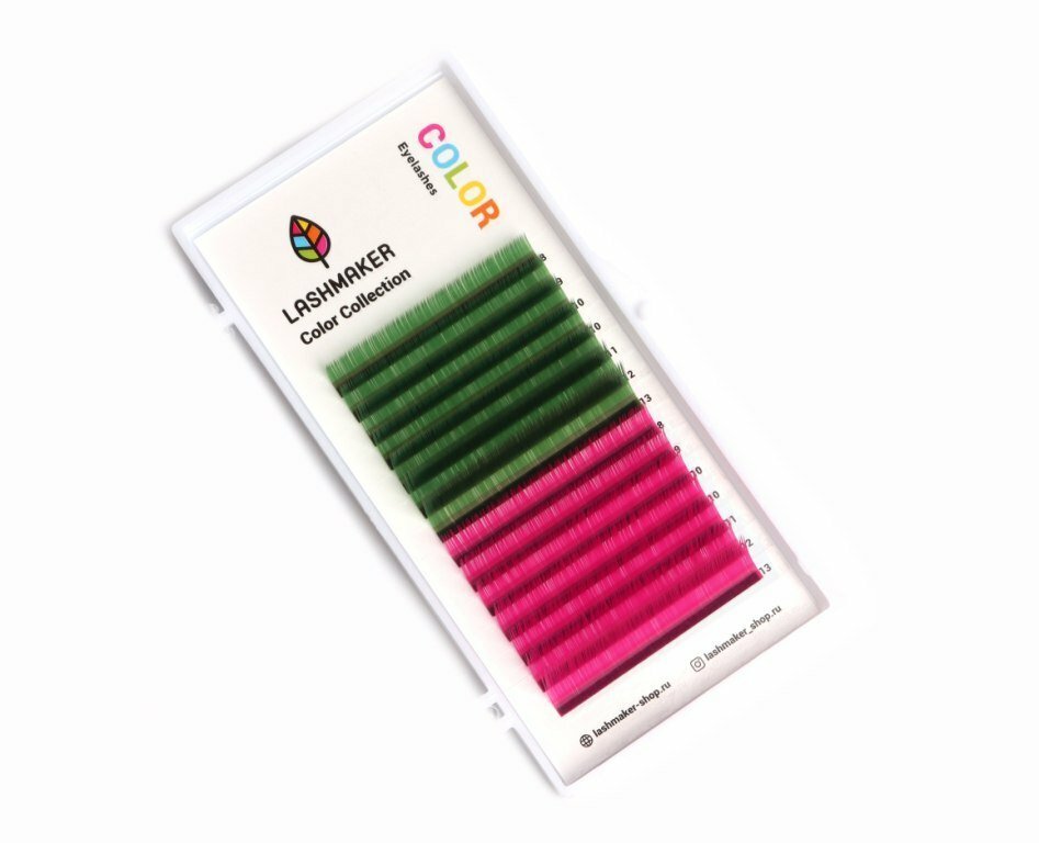 Ресницы Lashmaker Green-Pink D 0,07, 8-13 mm