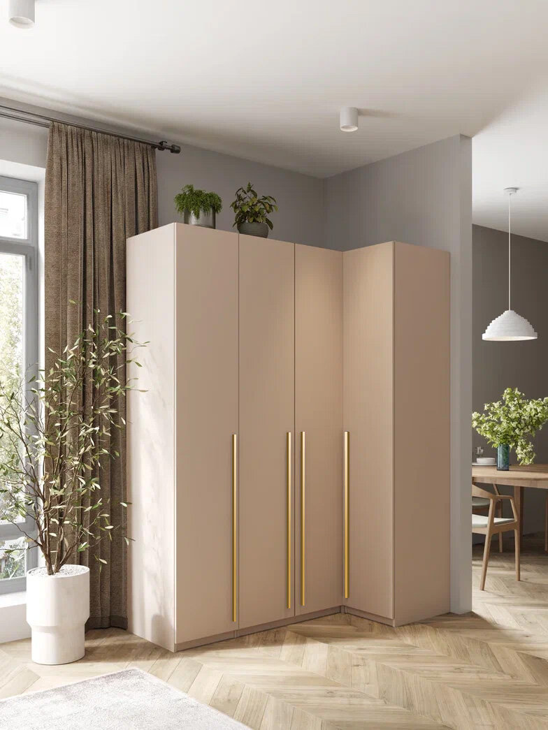 Угловой шкаф для одежды распашной с ящиками, Принцесса Мелания, Кашемир, 2200х1700х900мм