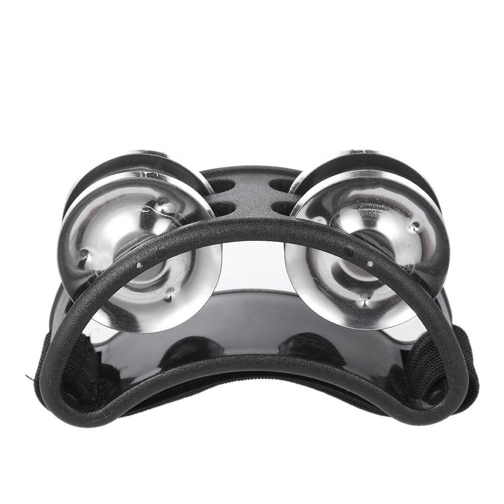 1pcs Футлярный тамбурин ударный музыкальный инструмент с 2 наборами металлических звоночных колокольчиков, черный, ABS+Металл+Нейлон, 10*4*6cm, 75g