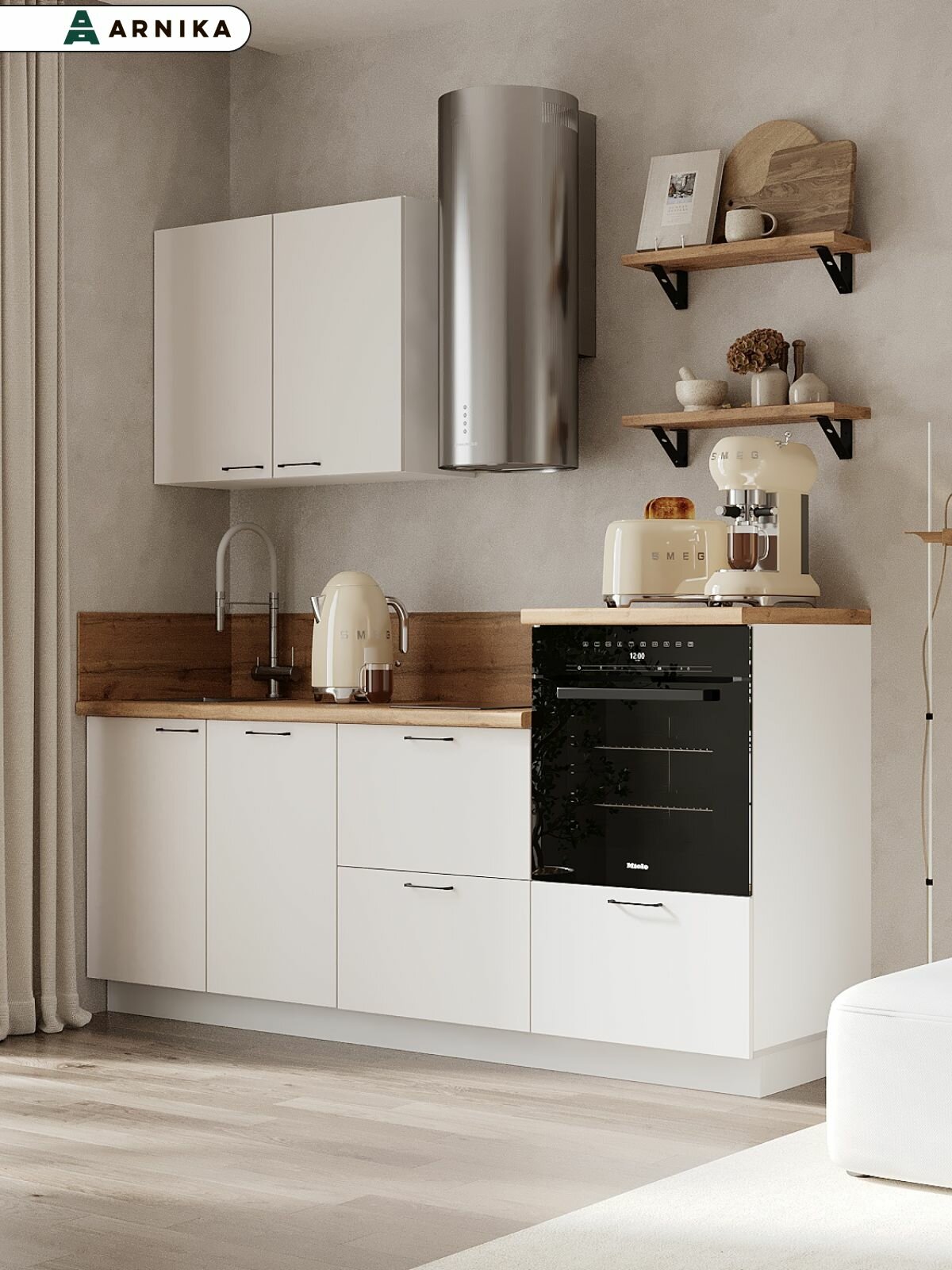 ARNIKA Кухонный гарнитур со столешницей "Дакия" 2,1м х 2,4м, цвет белый, фасад пленка ПВХ