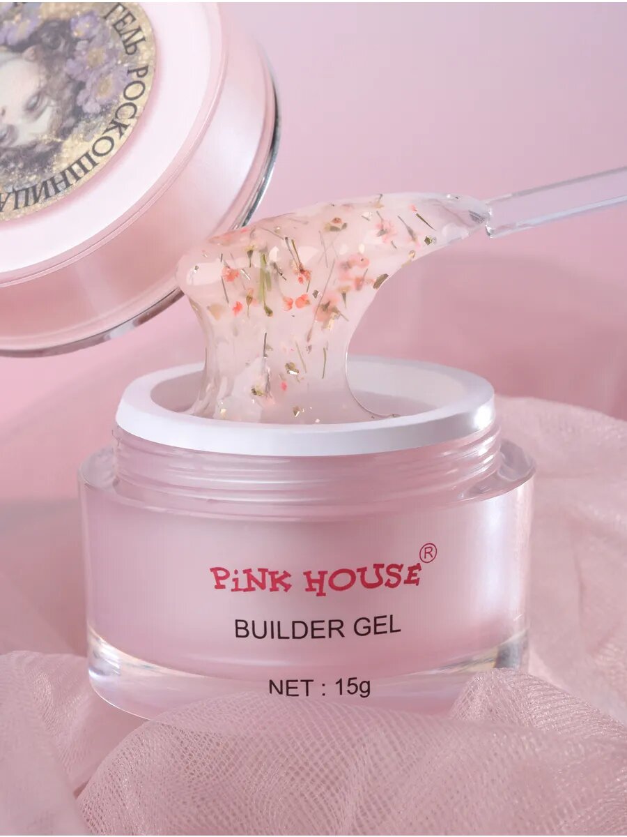 PiNK HOUSE Гель для наращивания и моделирования ногтей с сухоцветами роскошница 15 мл