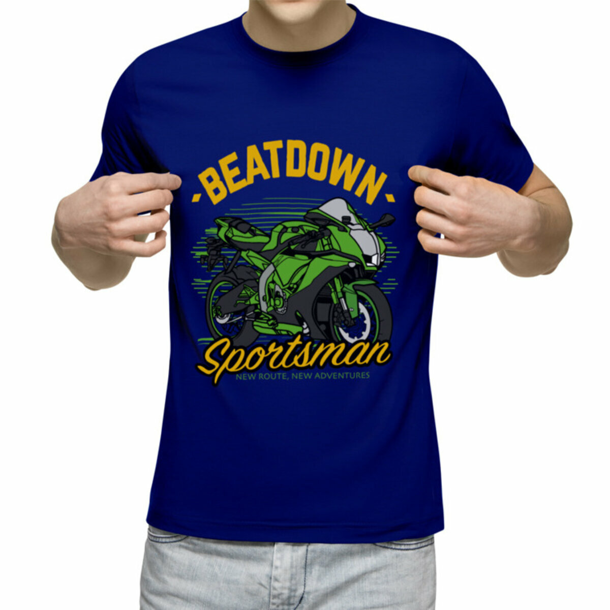 Мужская футболка «Мотоцикл Sportsman путь к приключениям» (синий, 2XL)