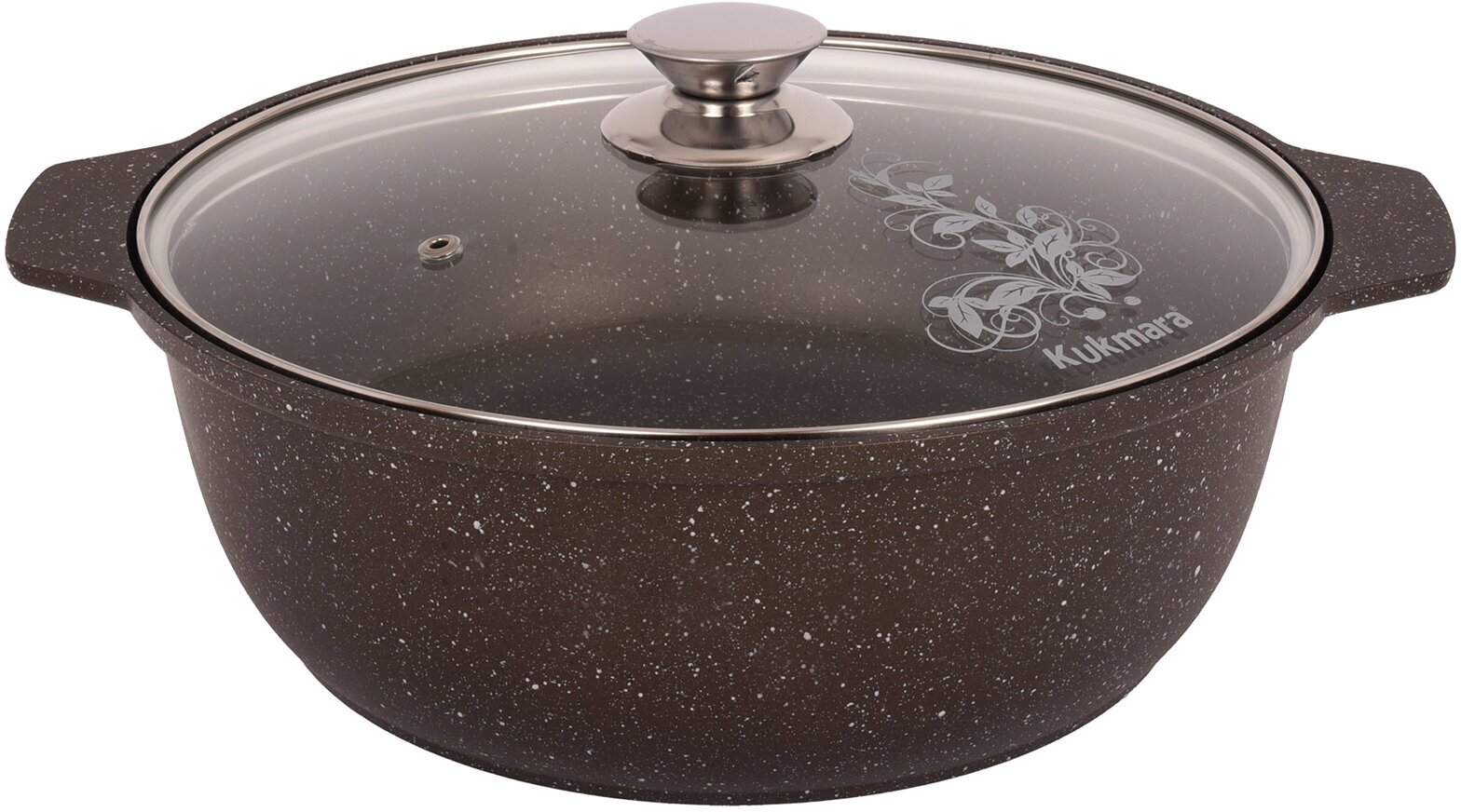 Жаровня Kukmara 4л, Мрамор Кофейный, со стеклянной крышкой 26см, литой алюминий, жмк42а