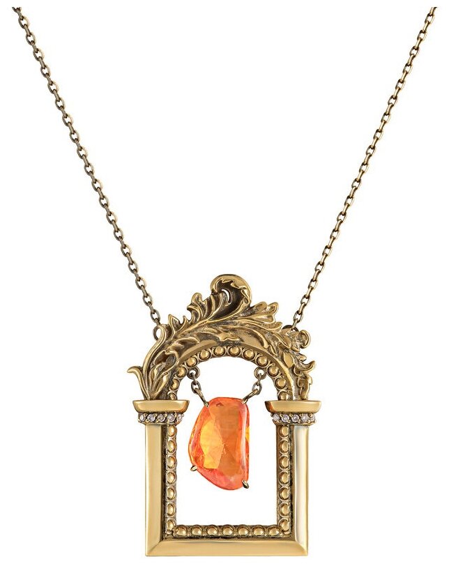 Колье, желтое золото, 585 проба, бриллиант, сапфир