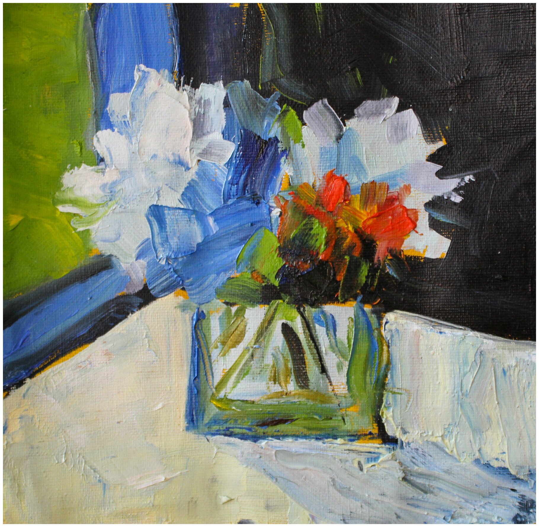 Садовые цвет в стакане Картина маслом современный художник С. Петербург