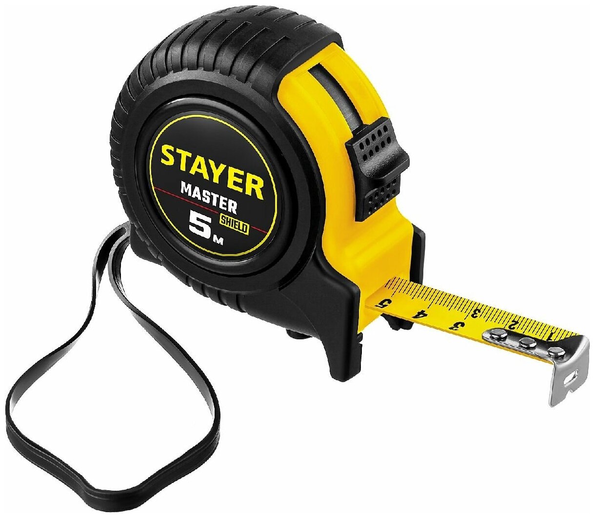Рулетка STAYER 5м х 19мм с ударопрочным обрезиненным корпусом и сдвижным фиксатором