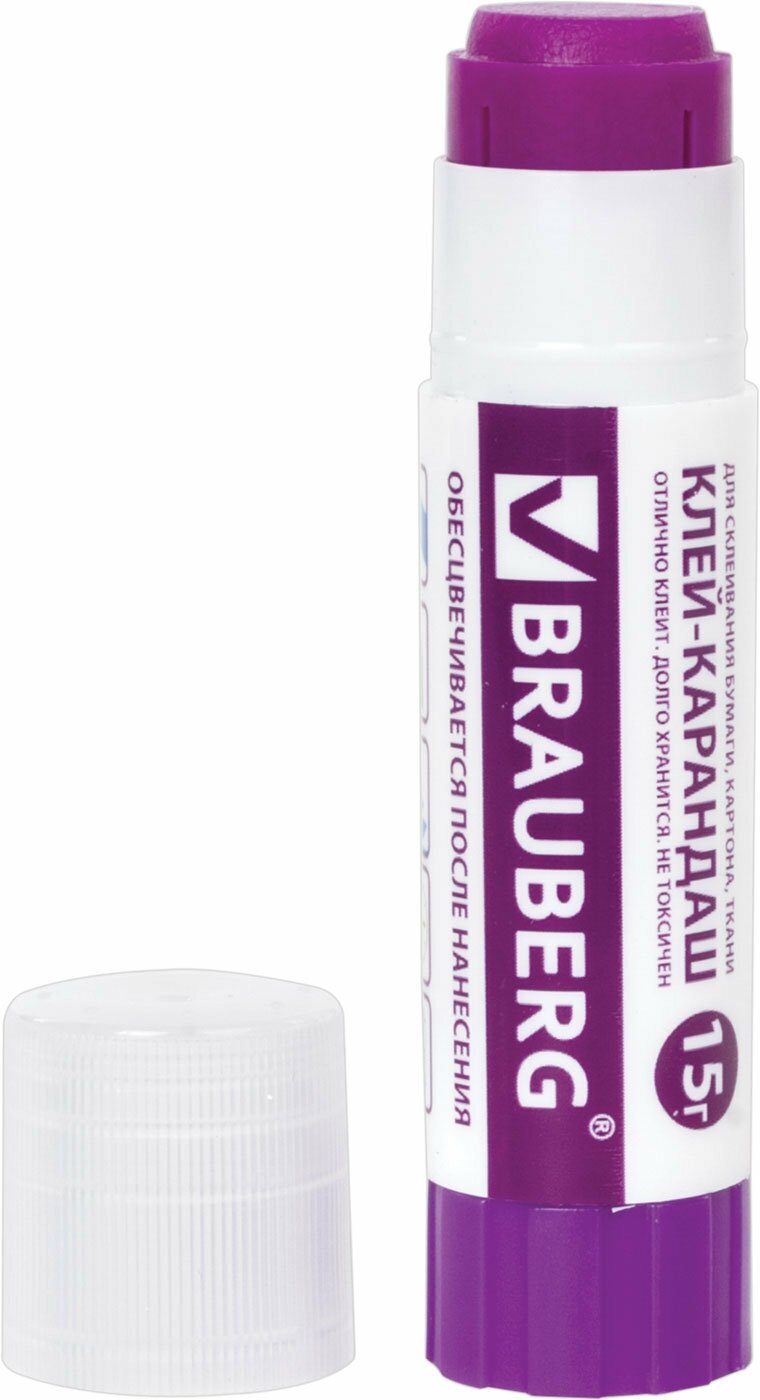 Клей-карандаш BRAUBERG, 15 г, обесцвечивающийся после высыхания, 1 шт, 220874