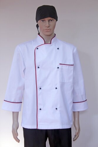 Китель поварской белый с черно-красным кантом, спецодежда мужская. рабочая одежда