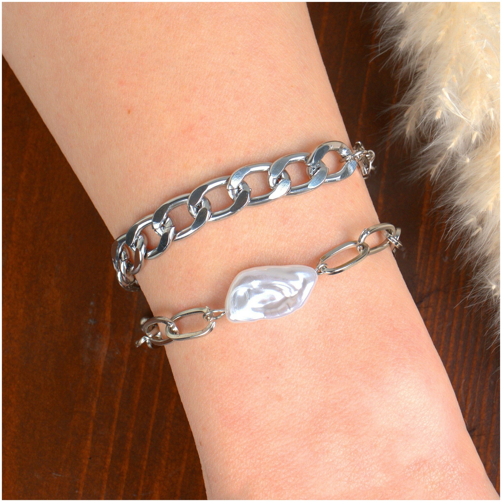 Набор браслетов, жемчуг Swarovski синтетический, искусственный камень, жемчуг пресноводный культивированный, жемчуг имитация, металл, жемчуг пресноводный, жемчуг культивированный