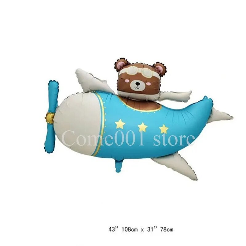 Фольгированные шары медведь-пилот и самолет, розовые/голубые Blue Bear Plane