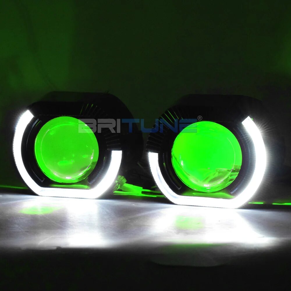 Биксеноновые линзы для фар, 2,5 дюйма черный проектор со ангельские глазки дьявольскими White Green