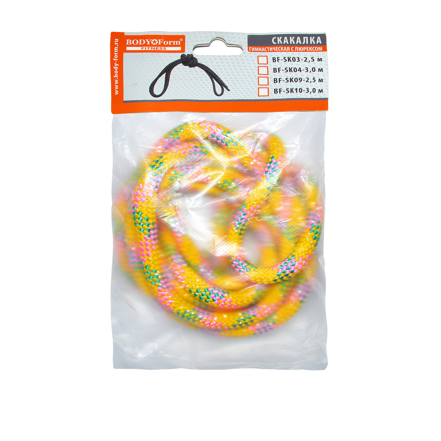 Скакалка гимнастическая с люрексом Bf-sk10 радуга 3м,180гр. (желтый-розовый-зеленый)