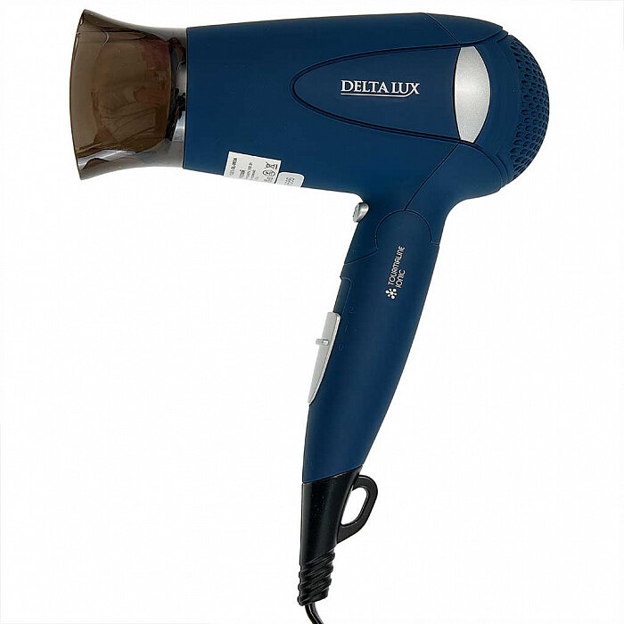 Фен Delta Lux DL-0936, турмалиновая ионизация, складная ручка, холодный воздух, синий
