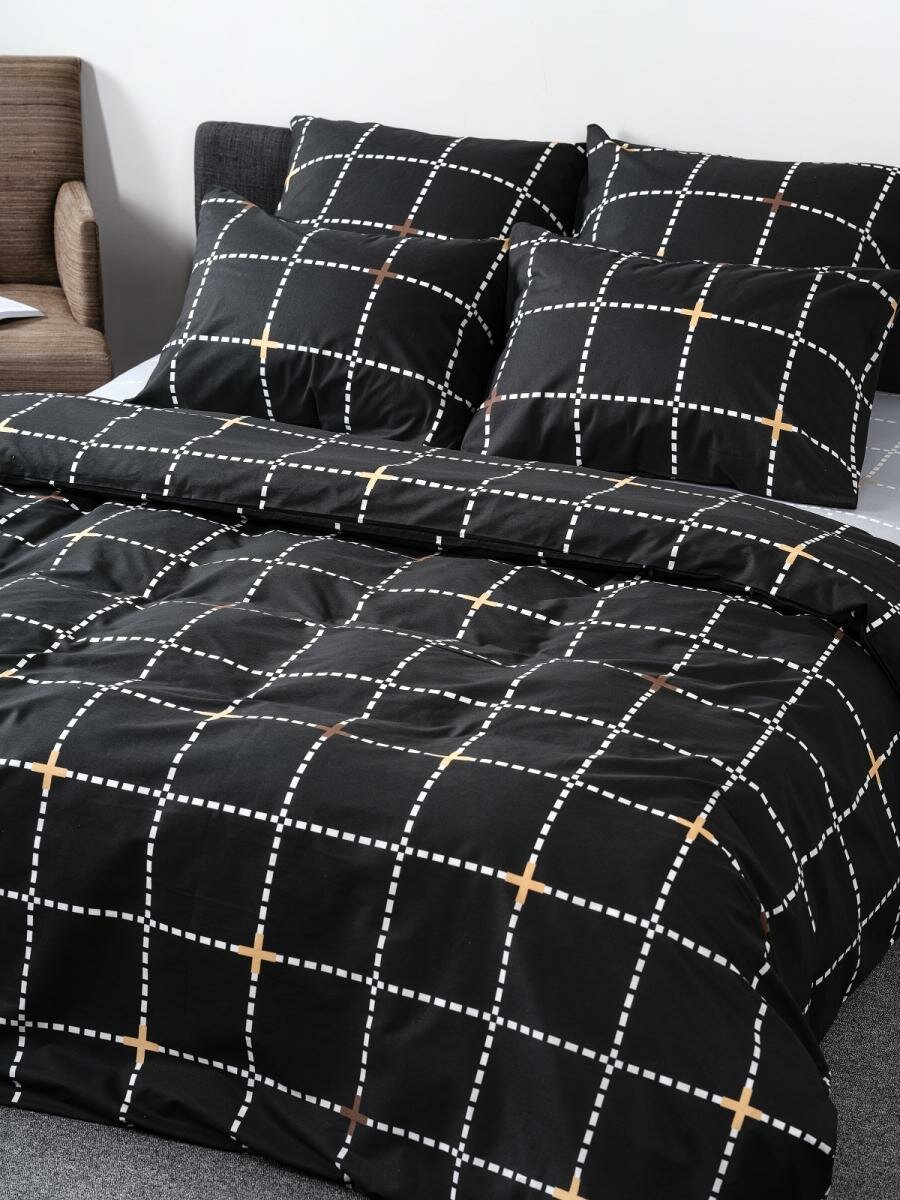 Постельное белье 2-спальное Поплин (70х70) Luisa de Rizzo Клетка 20214-1+20214-2 полукороб