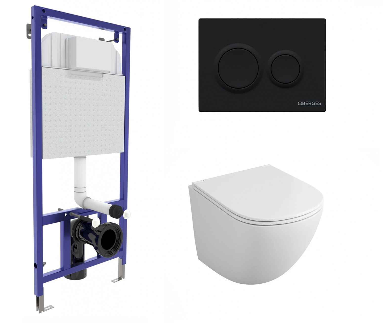 Комплект 3 в 1 инсталляция Berges Novum O5 + Унитаз подвесной Owl 1975 Cirkel-H OWLT190302 с кнопкой черной