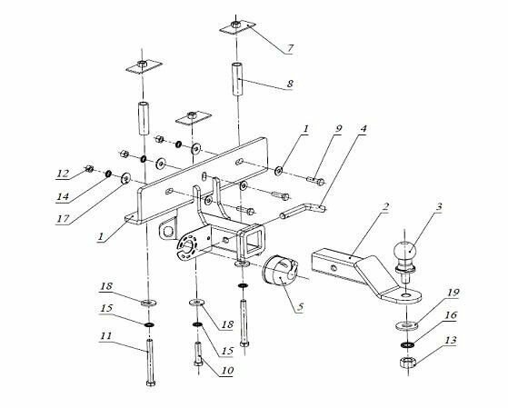 Фаркоп Бизон на Тагаз Tager FA 0661-E (с 2006 по 2013 г. в.) (паспорт и сертификат в комплекте)(без электрики)