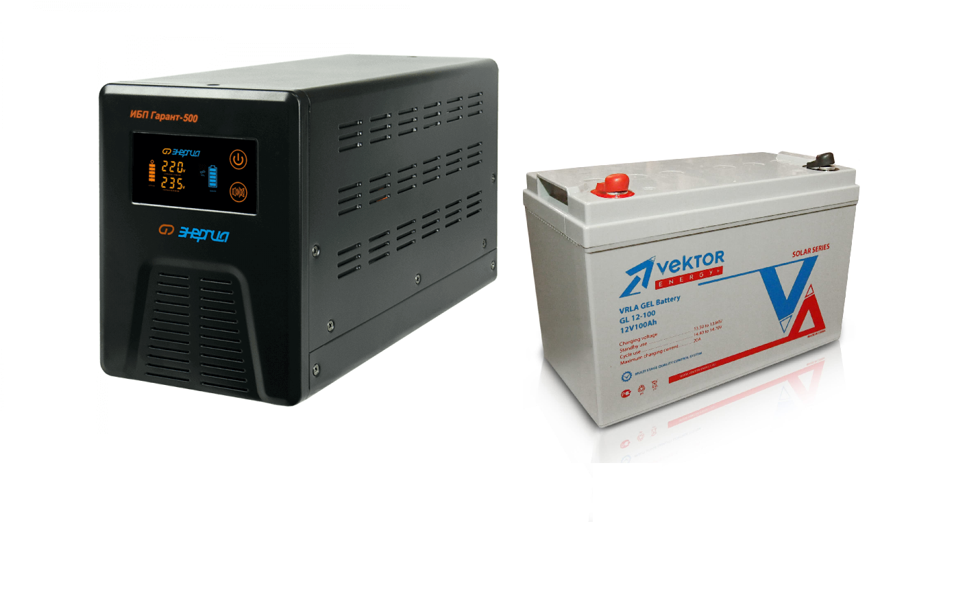 ИБП (инвертор) Энергия Гарант 500(пн-500) + Аккумуляторная батарея Vektor GL-12100