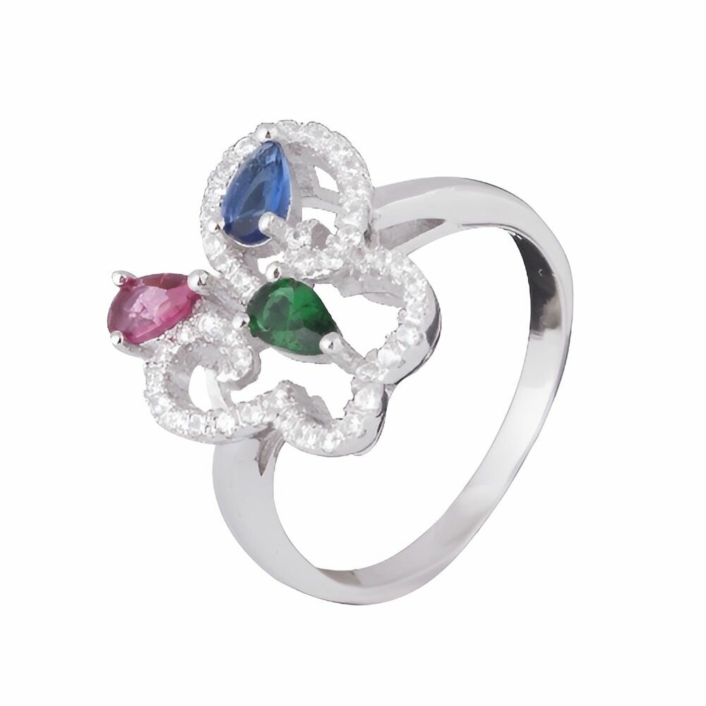 Кольцо тонкое, серебро, 925 проба, родирование, фианит