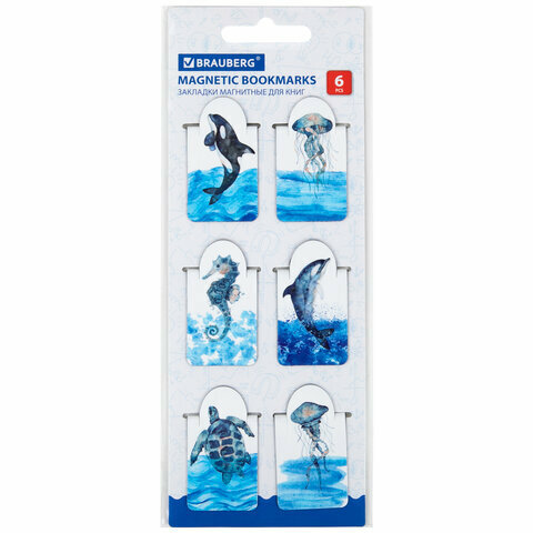 Закладки для книг магнитные c высечкой, "MARINE LIFE", набор 6 шт, 35х25 мм, BRAUBERG, 113163