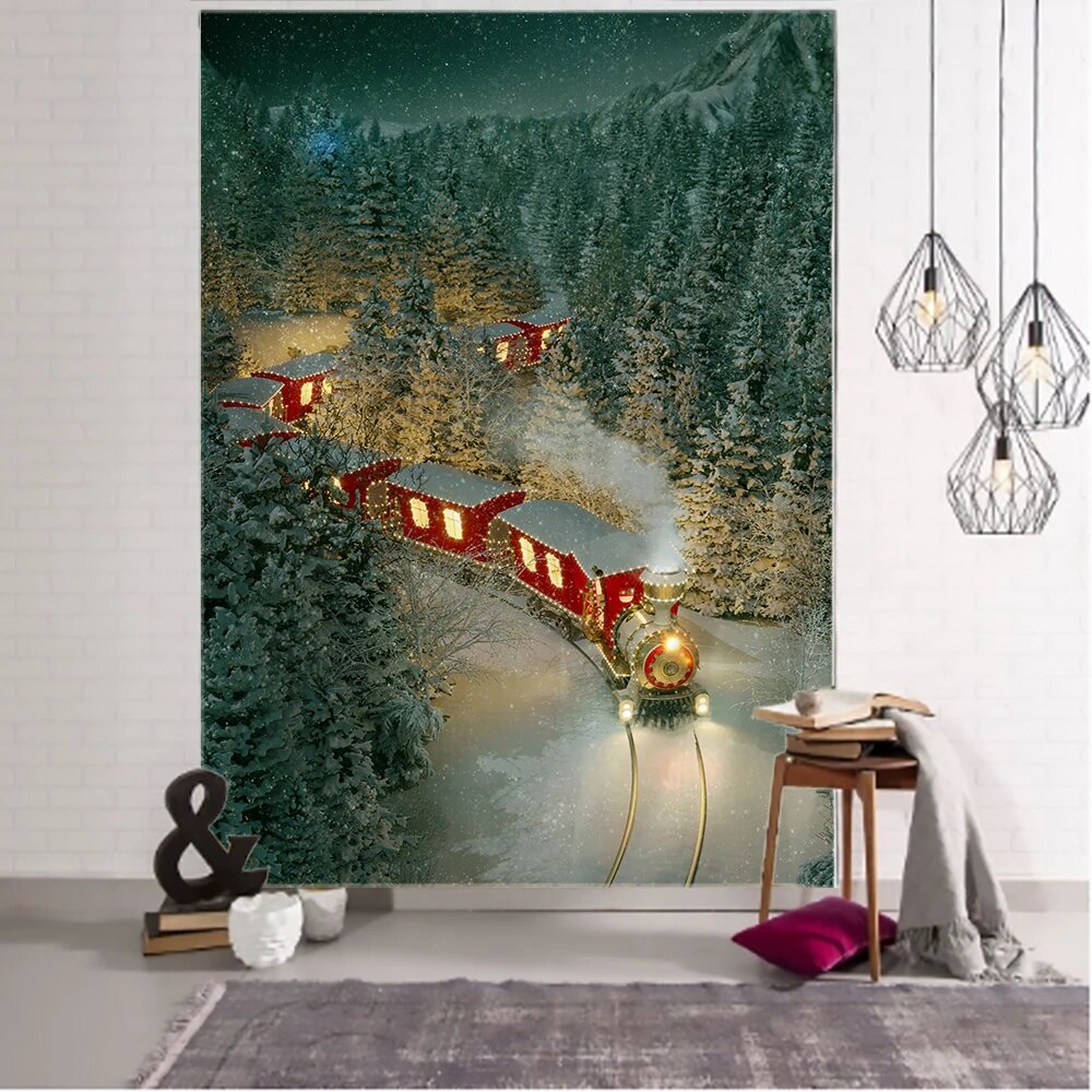 Настенный гобелен с рождественским рисунком, поездом, оленем, украшение для дома, рождественский подарок, гобелены с принтом 150x130cm, gt261-4