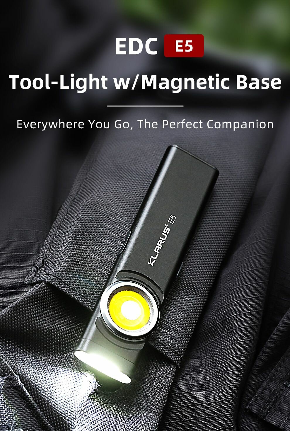 Фонарик Klarus e5 Cob, магнитный двойной свет, 470 люмен