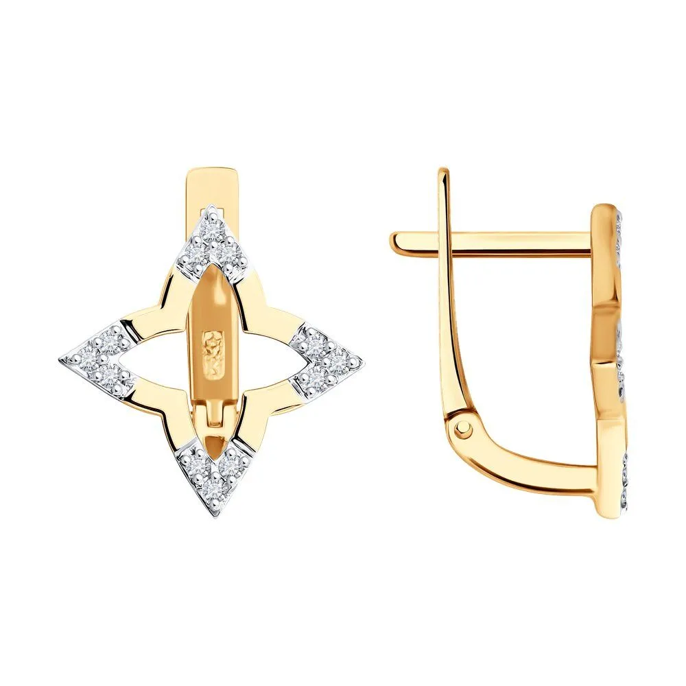 Серьги, золото, 585 проба, фианит