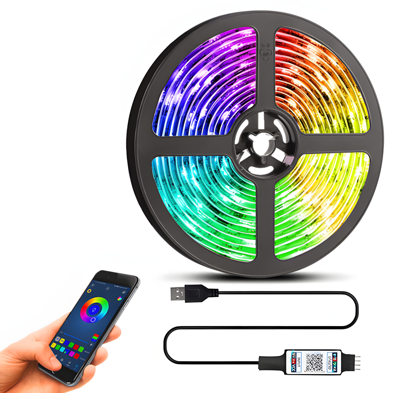 Светодиодная лента 5050RGB, 3 м, Bluetooth, управление со смартфона, 30 светодиодов на метр, клейкая основа