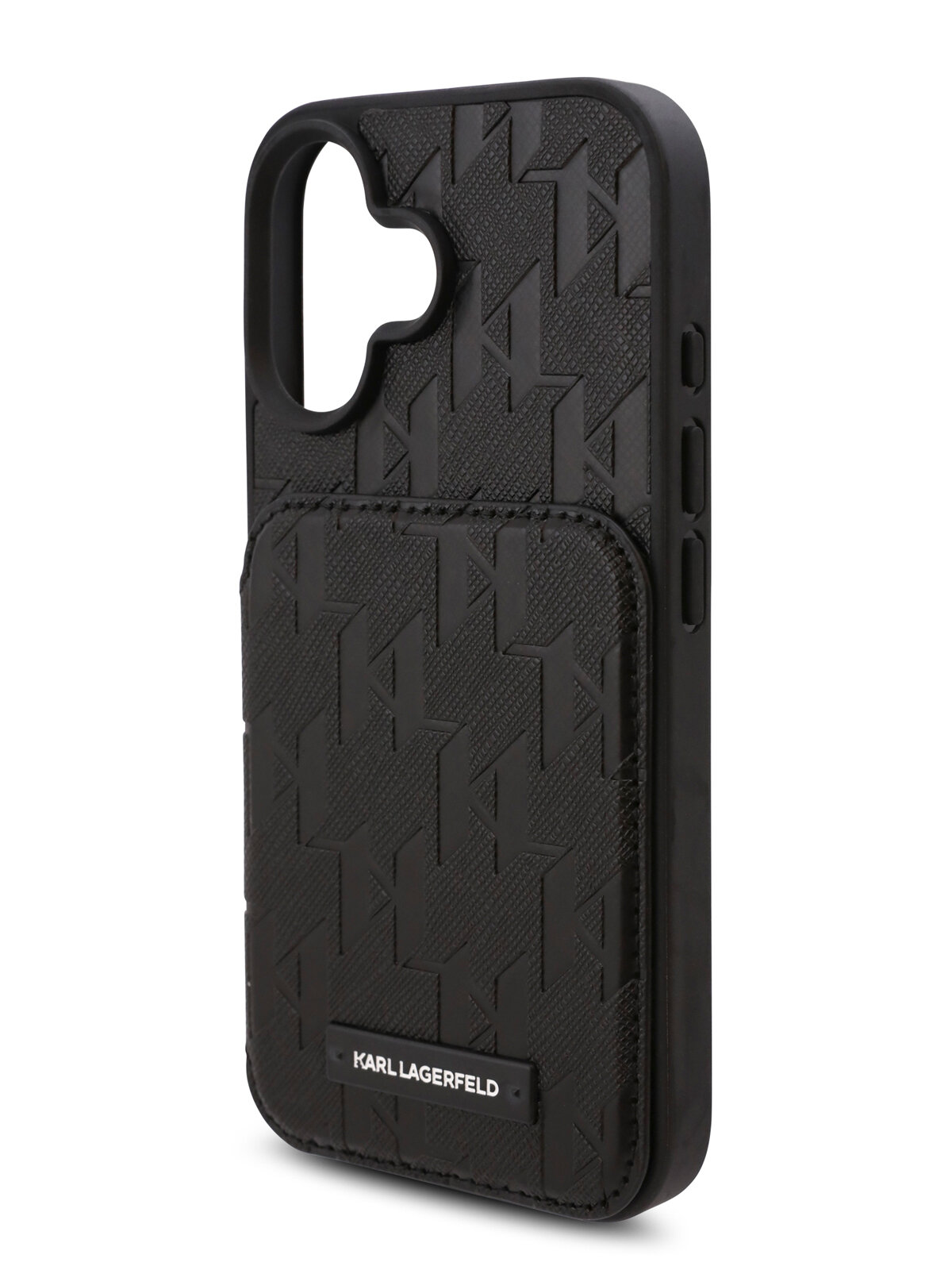 Lagerfeld для iPhone 16 чехол Cardslot Stand PU Saffiano Monogram Plate logo Hard Black