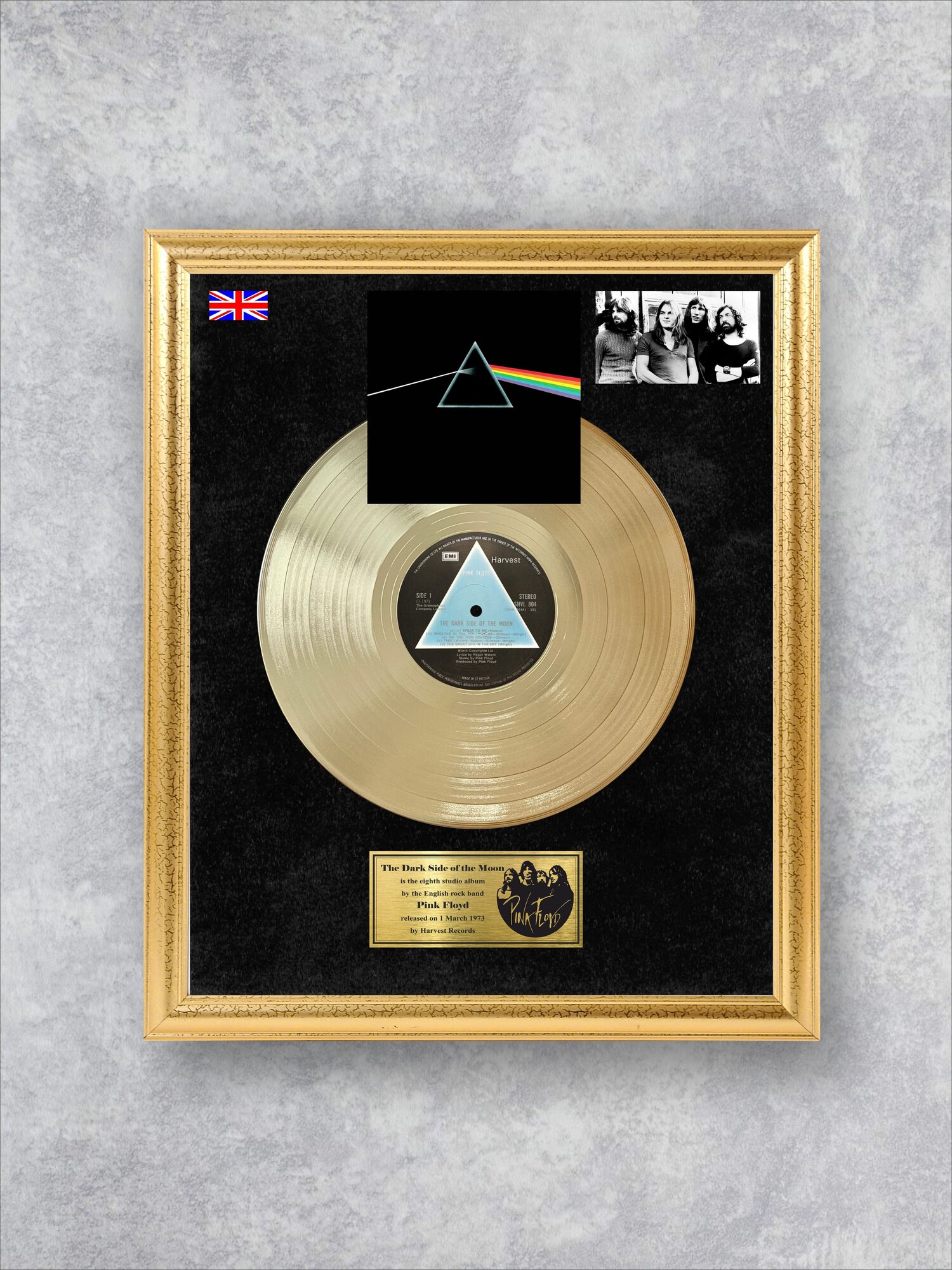 Pink Floyd картина с золотой виниловой пластинкой 45х55см