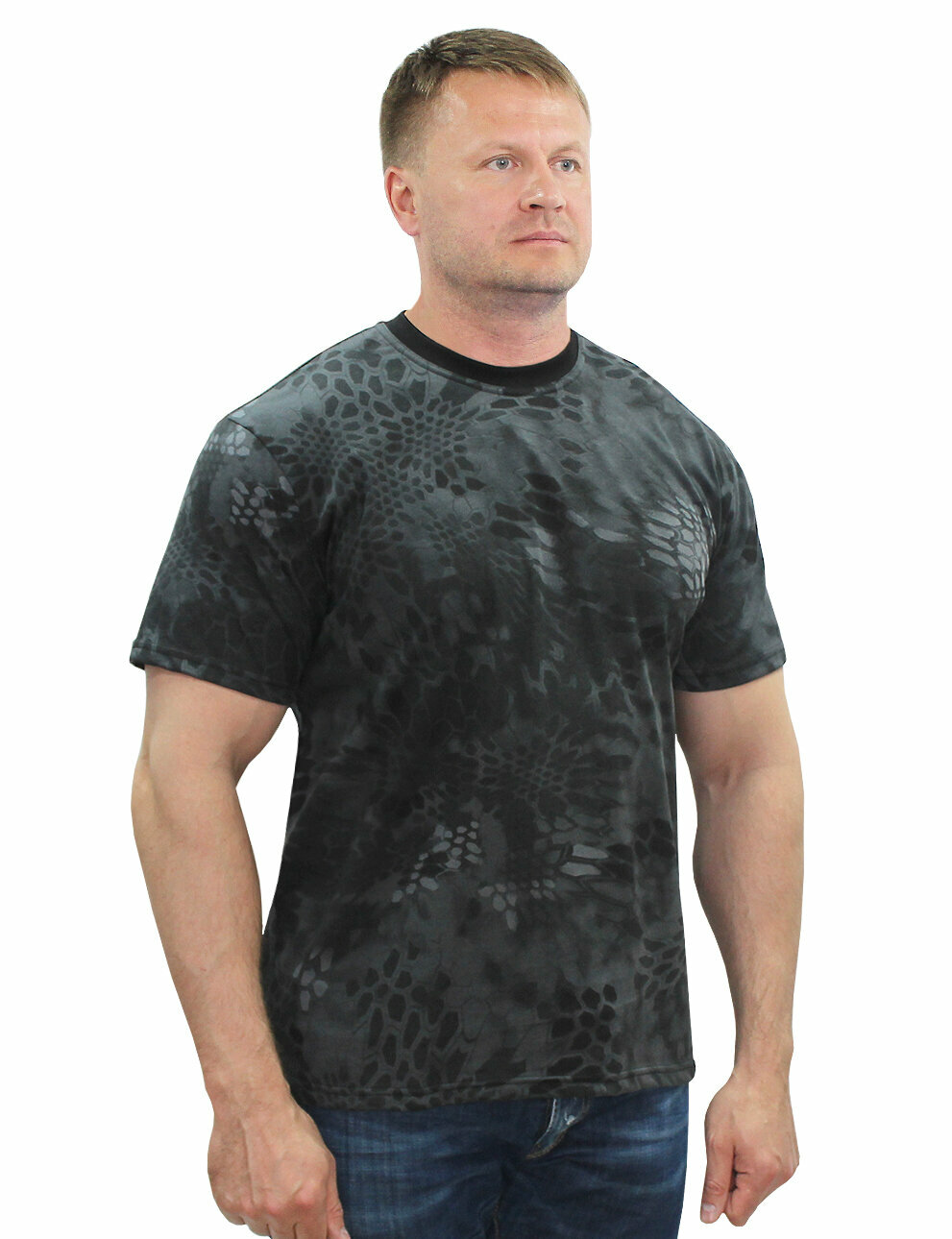 Футболка трикотажная черный камуфляж