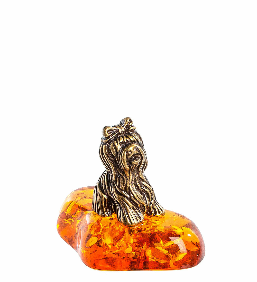 Фигурка "Йоркширский терьер" мал. (латунь, янтарь)